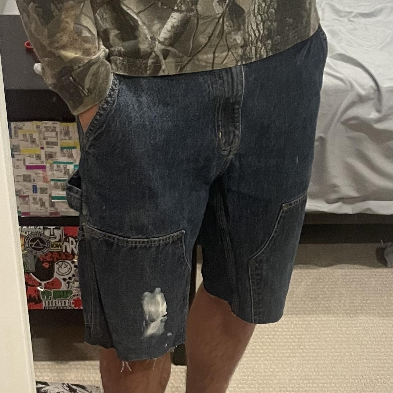 Double knee carpenter demin jorts with paint stains... | Depop