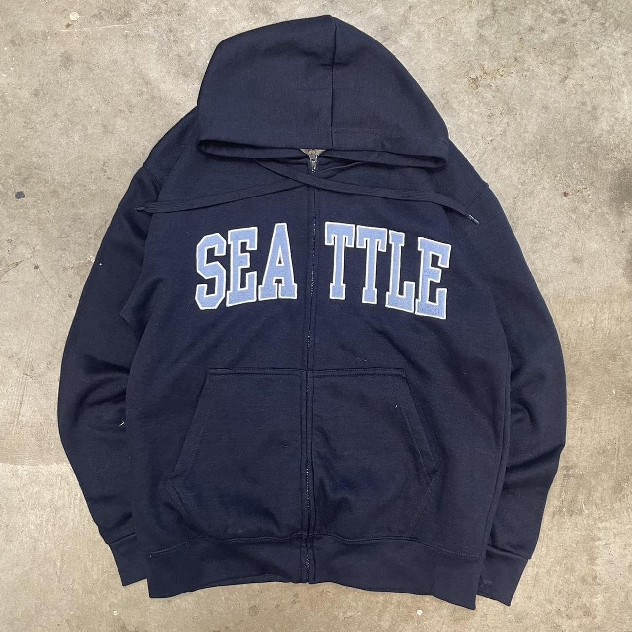 Seattle navy and light blue streetwear bold boxy... | Depop