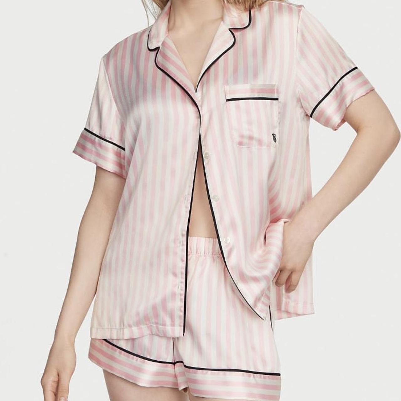 Victoria’s Secret - Satin Striped Pyjama Set Grey... - Depop