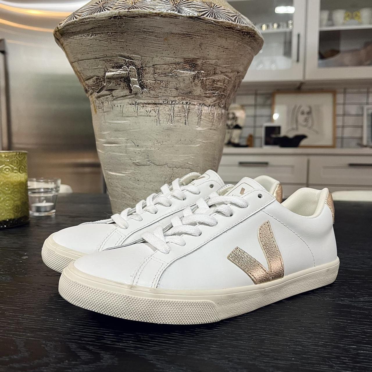 Veja Women's White and Gold Trainers | Depop