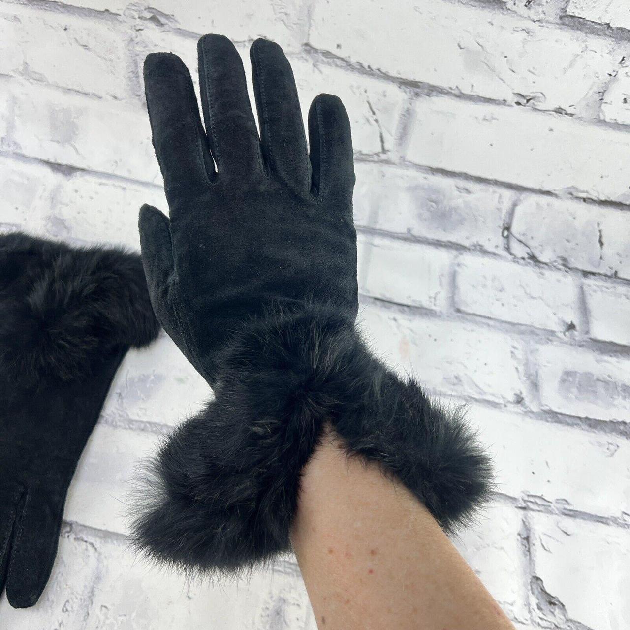 Black Suede Leather Rabbit Fur Gloves Womens Size... - Depop