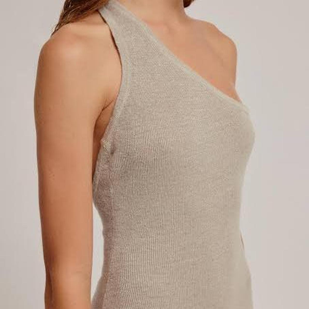 Venroy knitted linen open back dress taupe XS Worn... - Depop