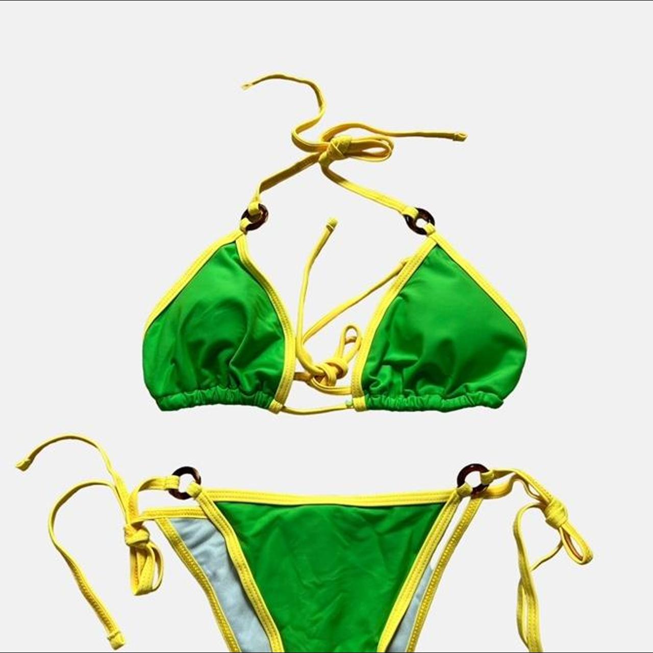 Women's Green and Yellow Bikinis-and-tankini-sets | Depop