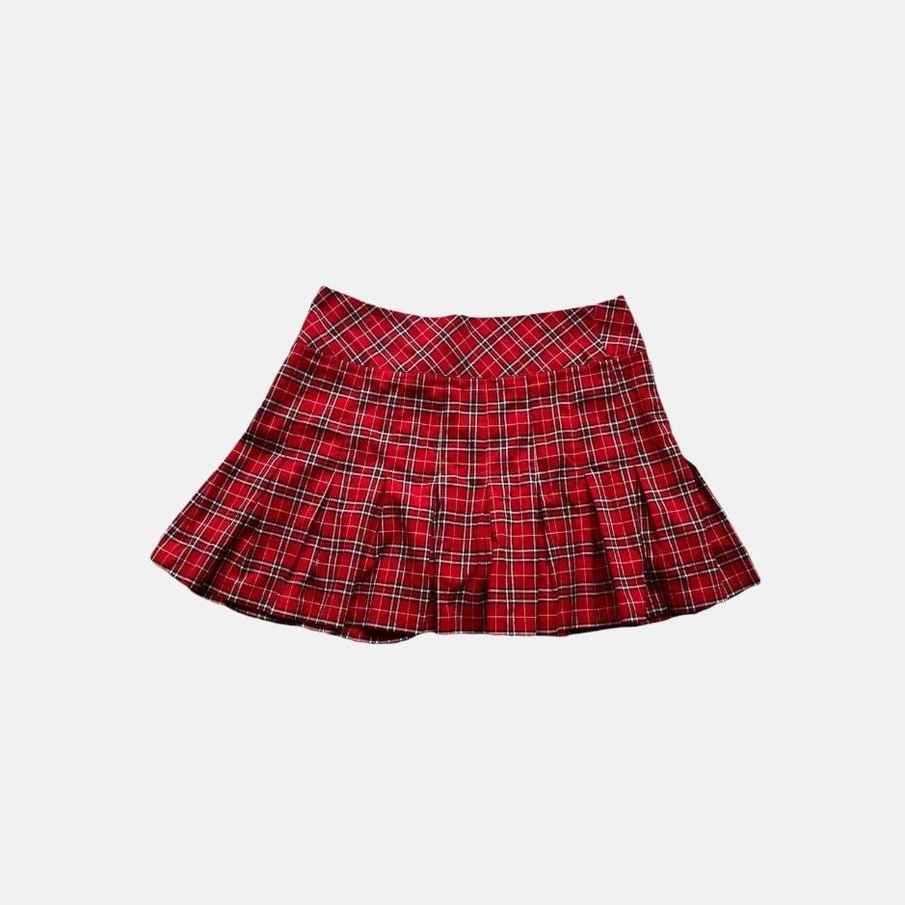 Red check plaid pleated mini skirt ️ brand new for... - Depop