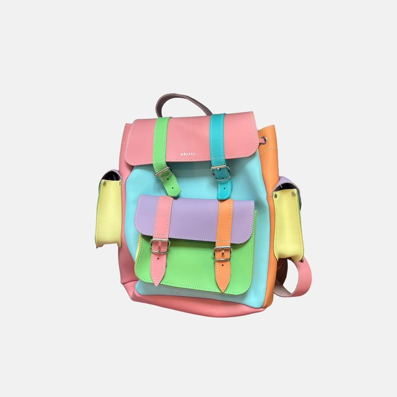 Grafea pastel rainbow style leather backpack kawaii... - Depop