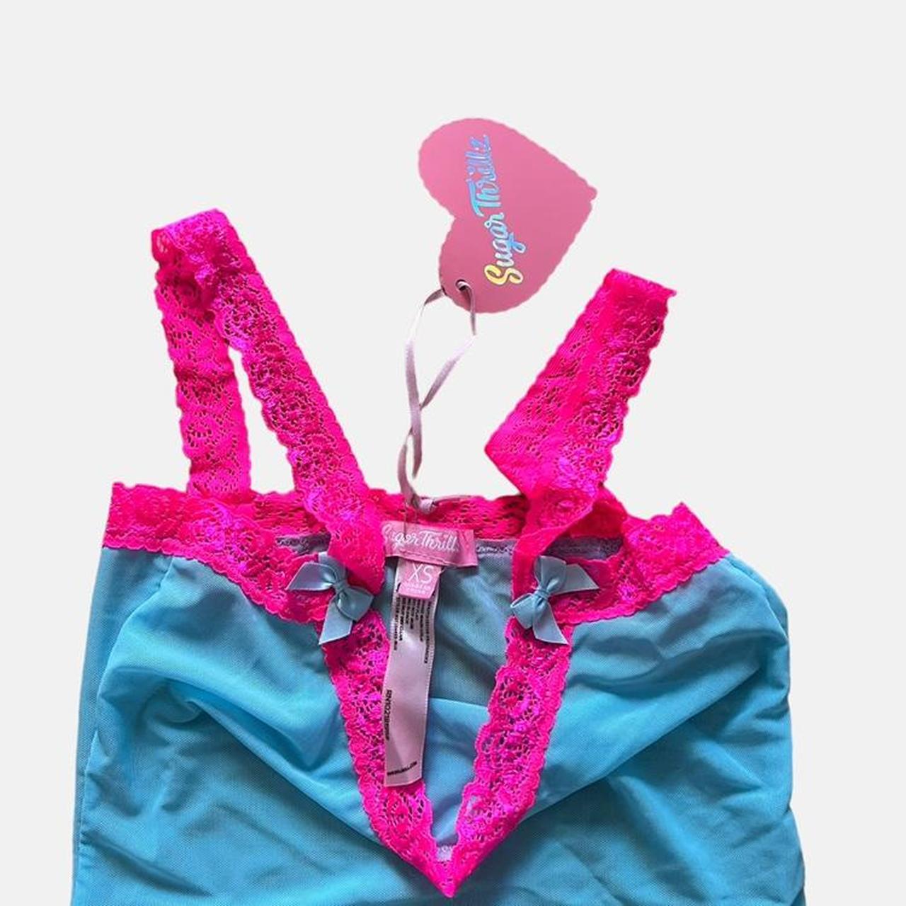 Sugar Thrillz Blue Mesh Pink Lace Strappy Cami Depop