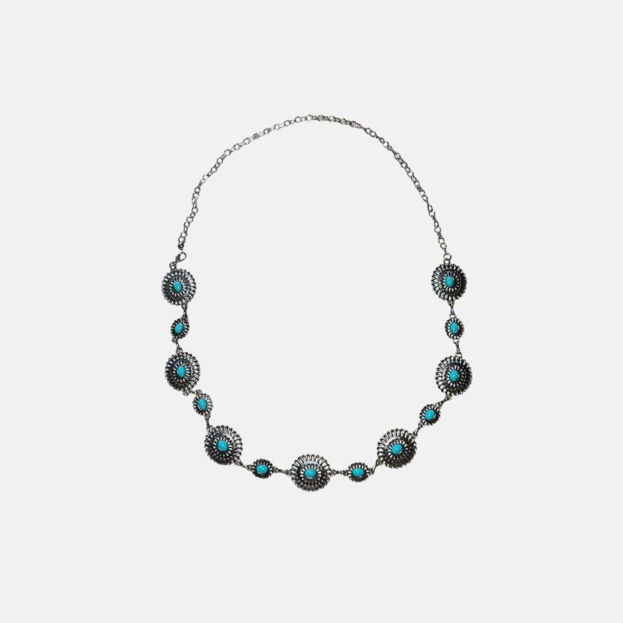 Silver and turquoise metal disc western boho style... - Depop
