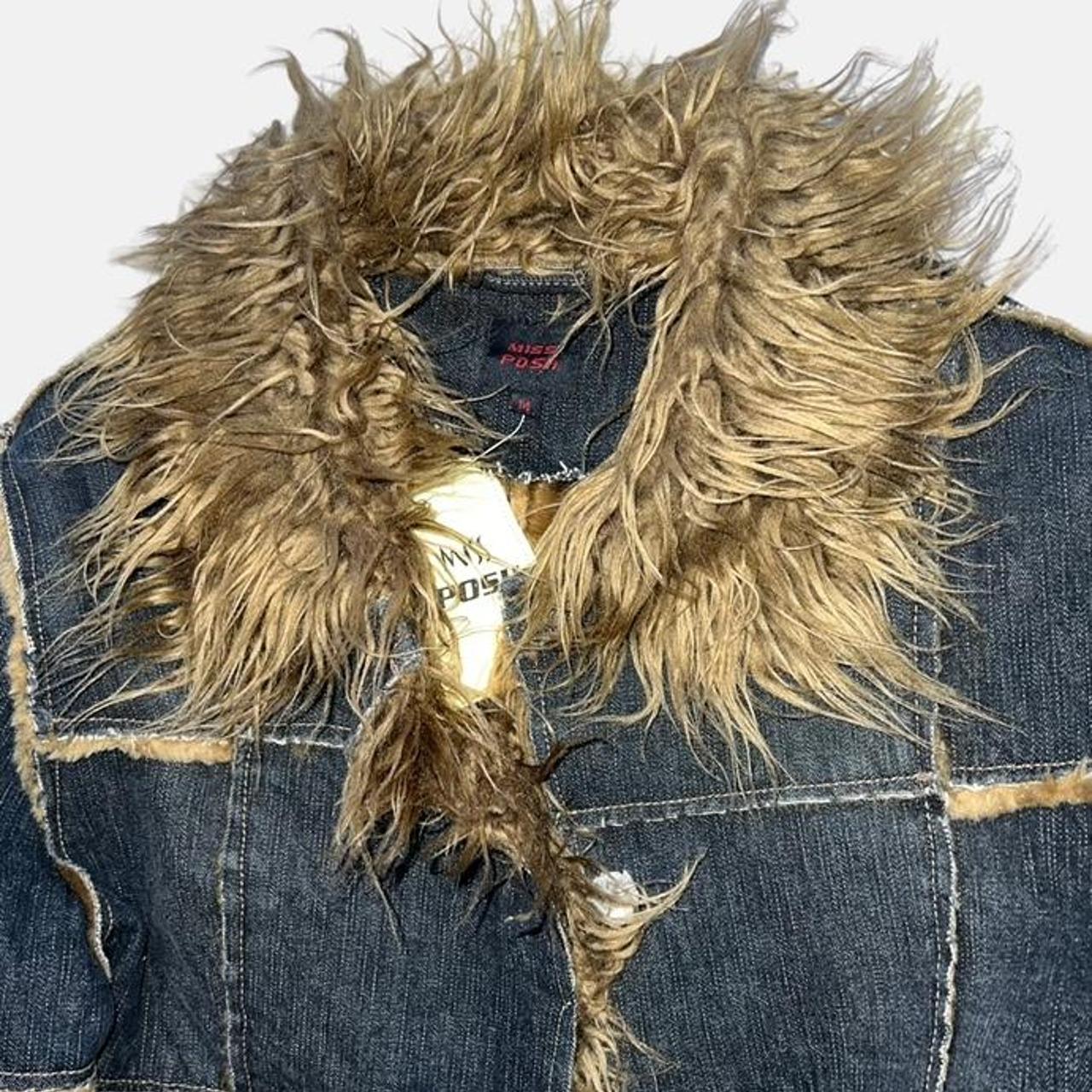 Miss posh y2k style denim faux fur detail jacket... - Depop