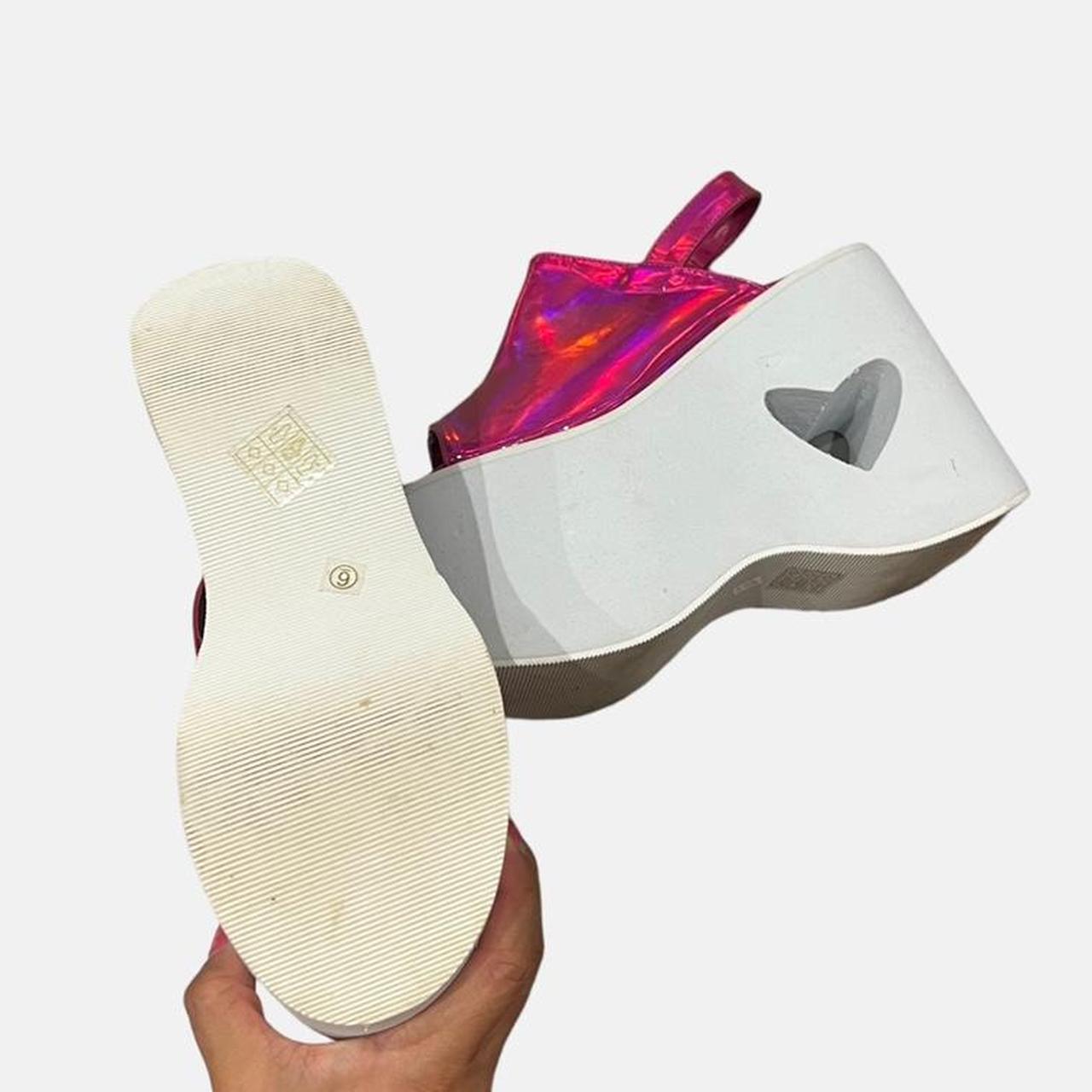 Pink metallic style platform white heart detail y2k... | Depop