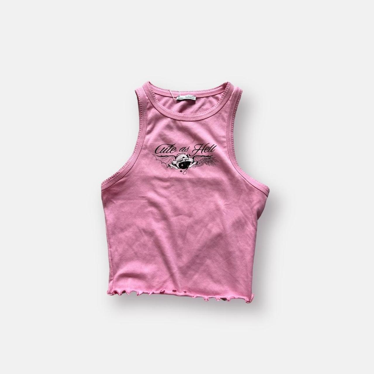 Cute as hell pink ribbed vest y2k cropped top 💓... - Depop