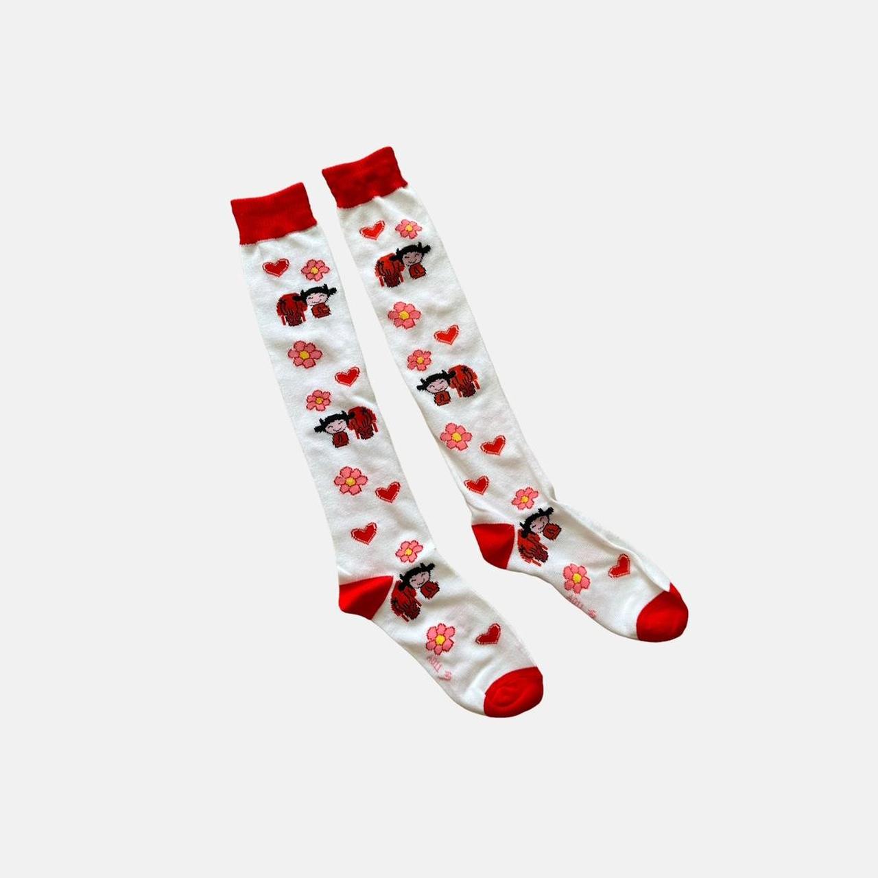 Red and white cute japanese style kawaii socks ️... - Depop