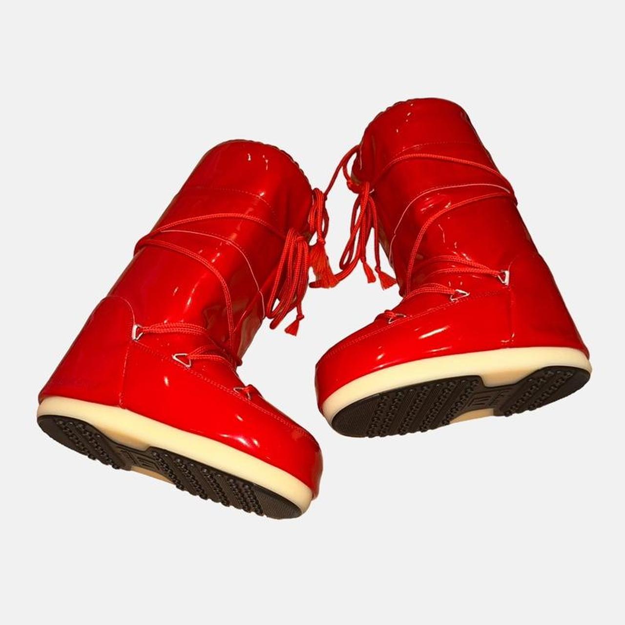 Red PU shiny style moon boots ski shoes ️ brand new... - Depop