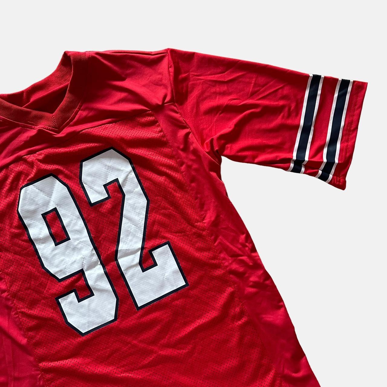 Red 92 number varsity baseball football style tshirt... - Depop