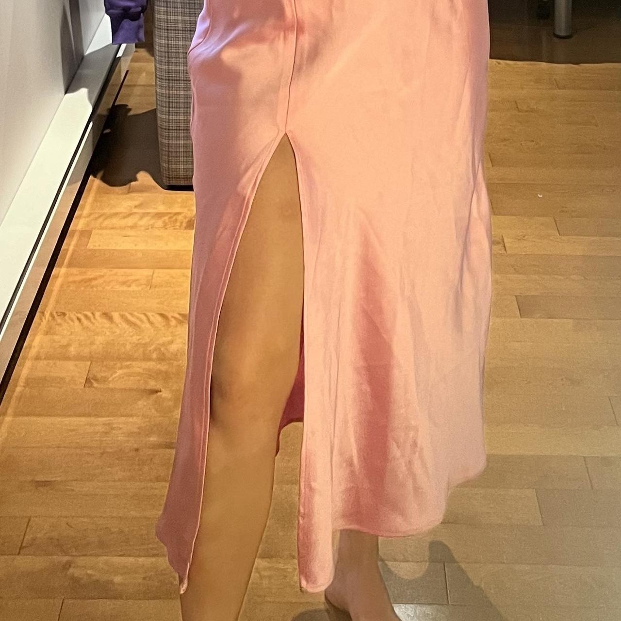 Long satin dress, open back, light pink color Viral... - Depop