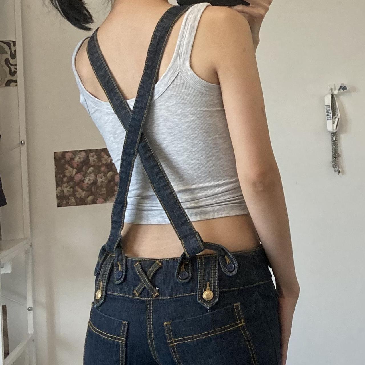 2000's flare jeans + half overalls brand : diva... - Depop