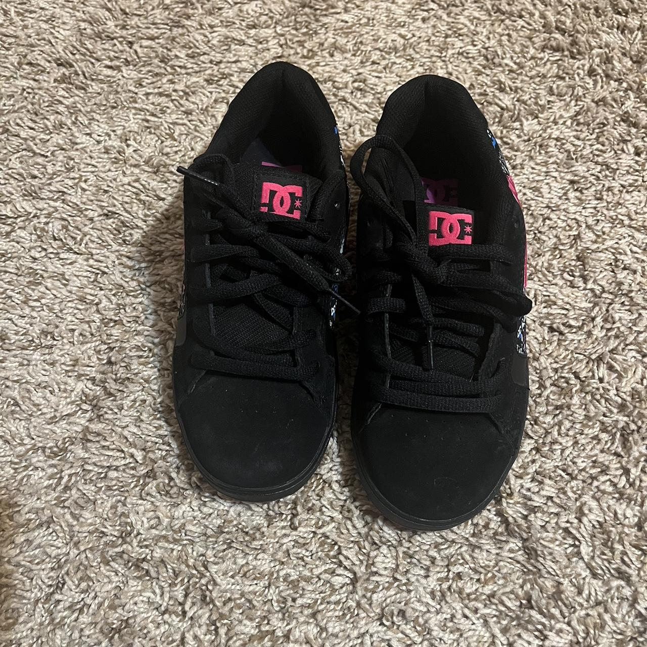 pink and black dc shoes super cute rare dcs SHOES... - Depop