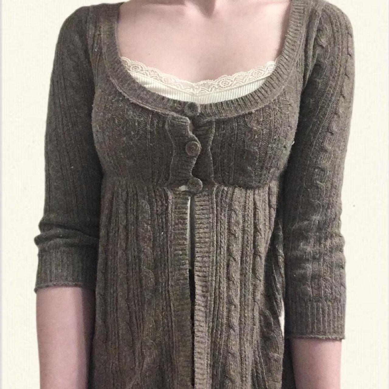Y2k 2000s brown Abercrombie button babydoll cardigan... - Depop