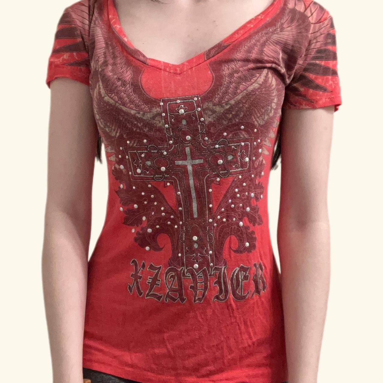 2000s cyber y2k grunge short sleeve shirt in pink... - Depop