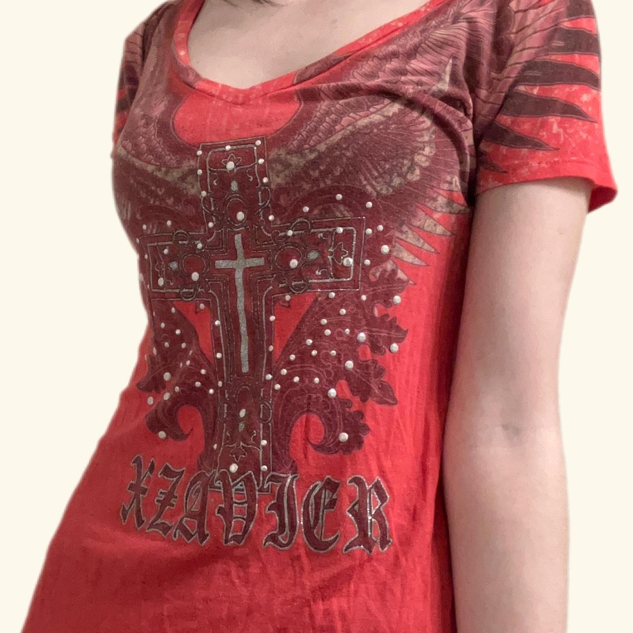 2000s cyber y2k grunge short sleeve shirt in pink... - Depop