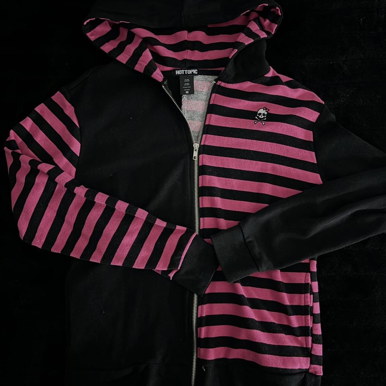 scene striped pink and black monster high zip up!... - Depop