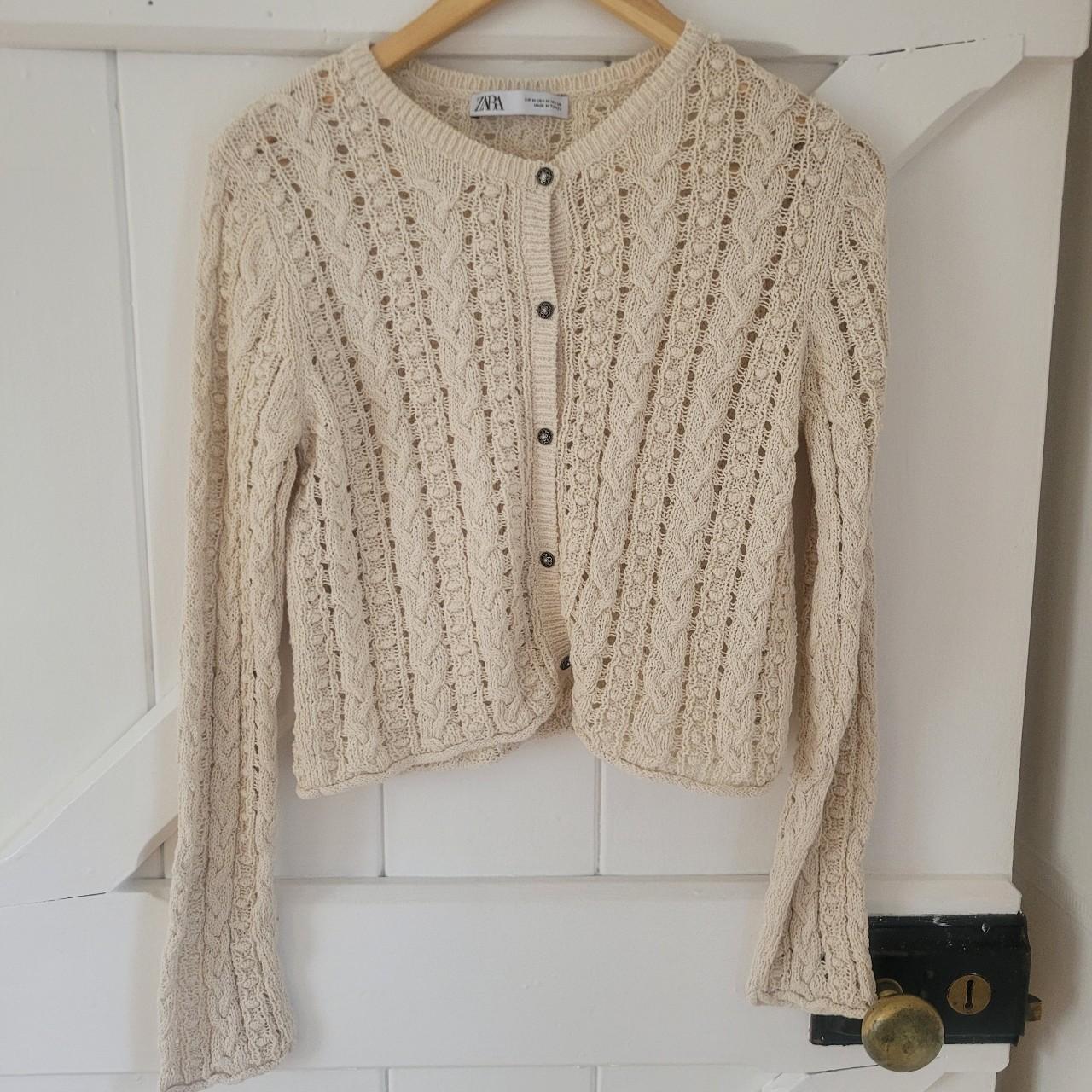 Zara crochet cardigan with jewelled button detail,... - Depop