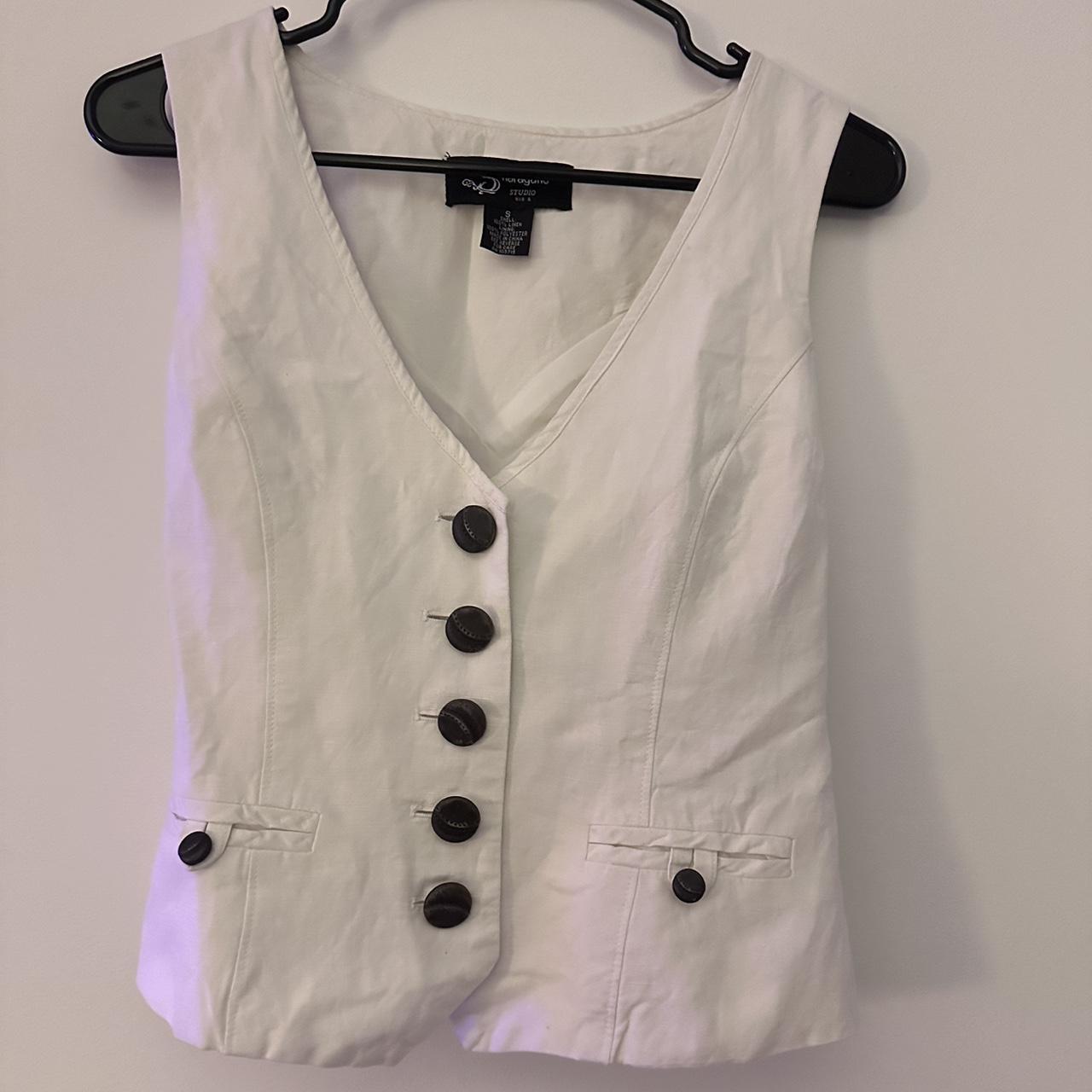 oversized white vest stitch button detail #vest... - Depop