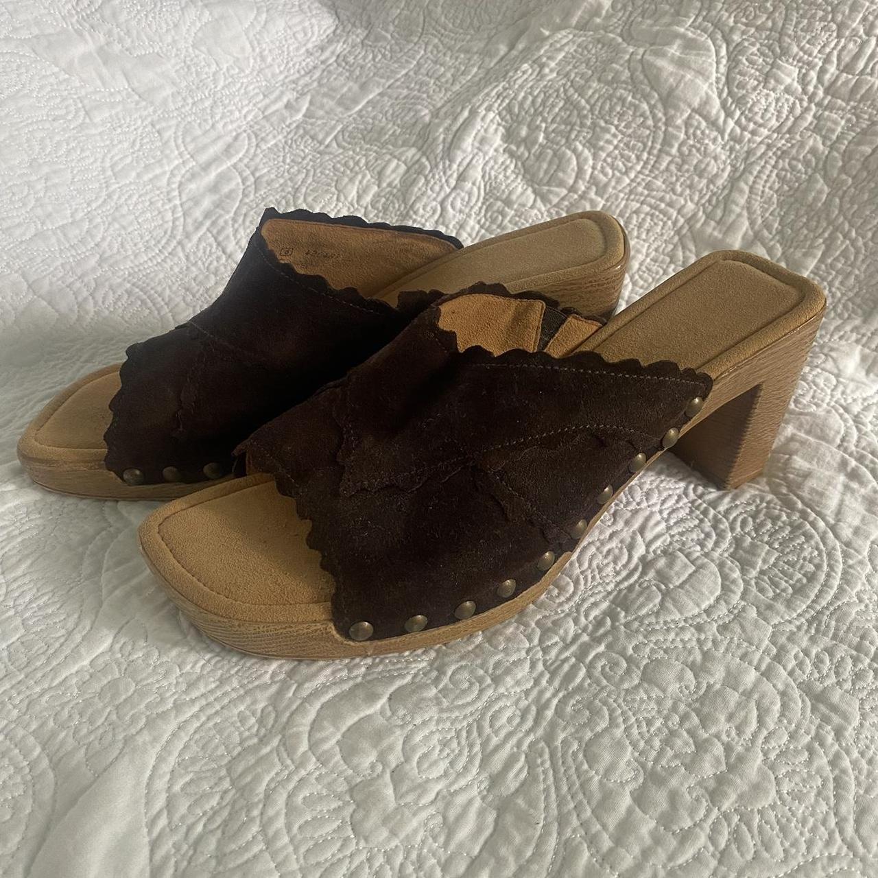 70s style real suede Gabor clogs / mules with brown... - Depop