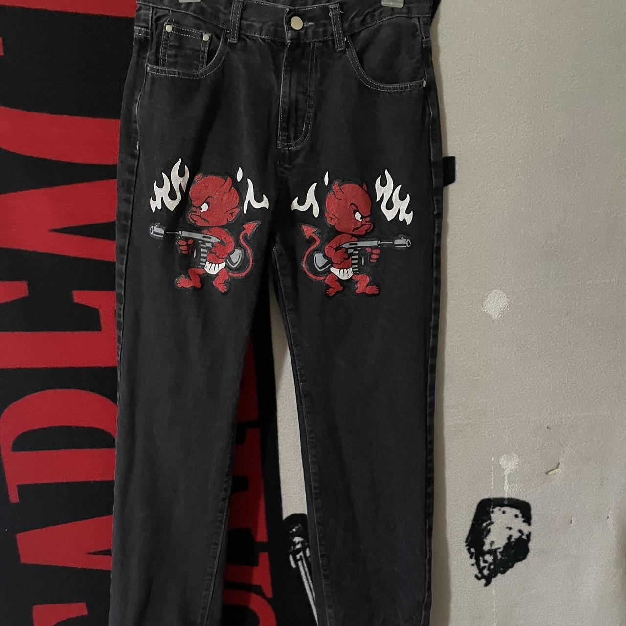 cyber y2k jeans with a really cool design good... - Depop