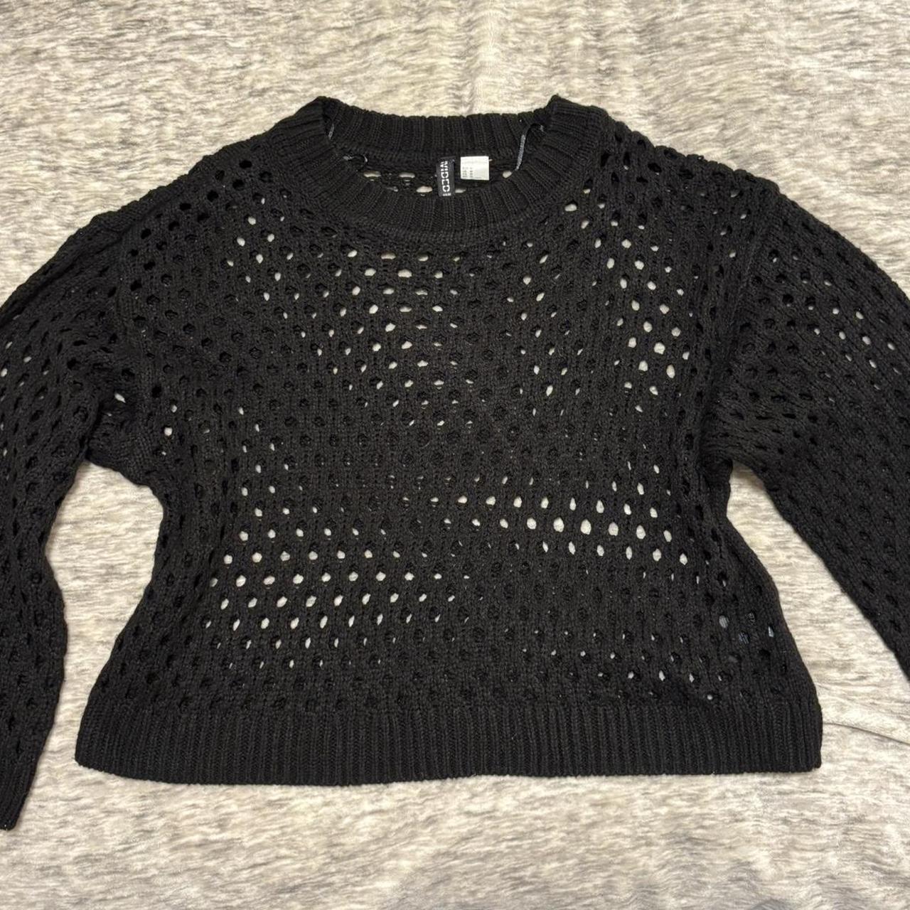 Divided black open knit sweater, net sweater never... | Depop