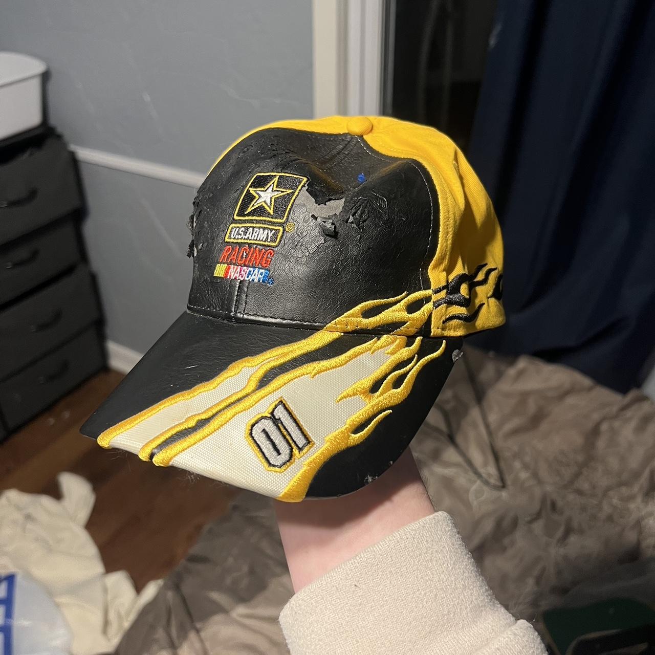 Leather nascar racing hat. Little rip off the front - Depop