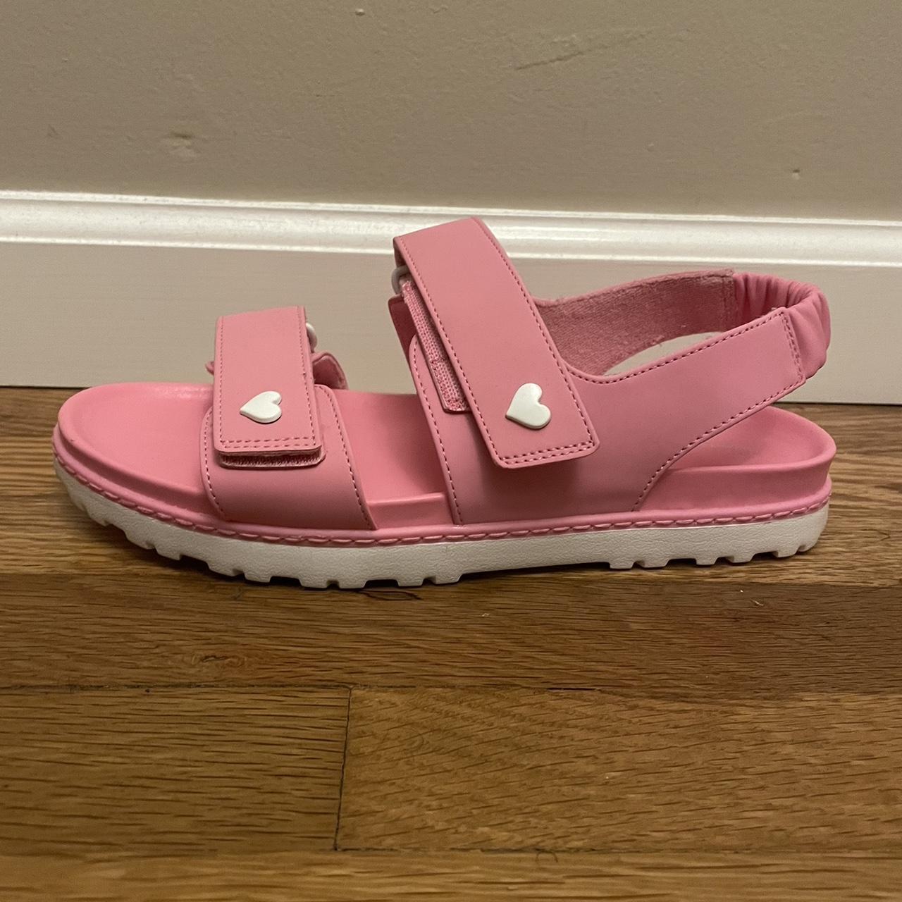 super cute pink chunky sandals embellished with... - Depop