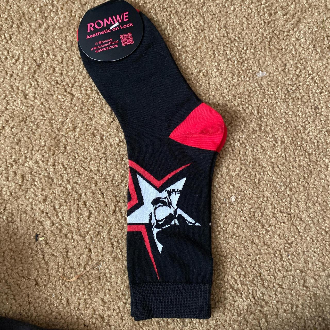 5 Romwe black and red socks - perfect for a goth,... - Depop
