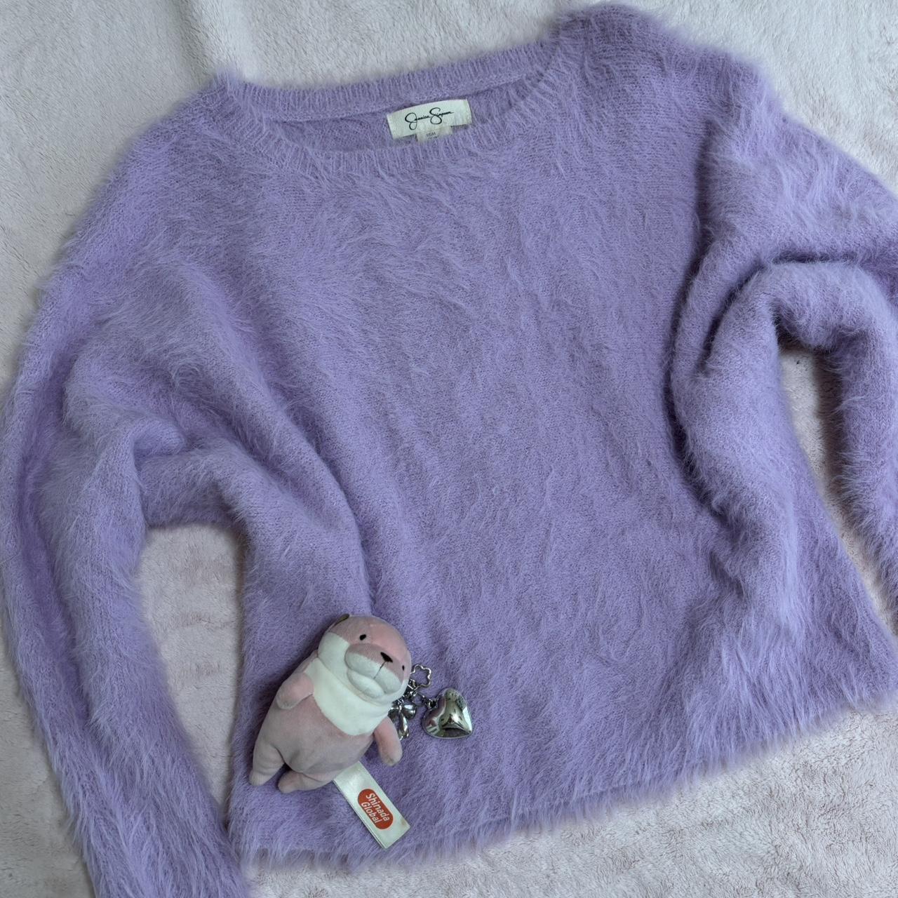 Purple kawaii cutecore fuzzy sweater size medium,... - Depop