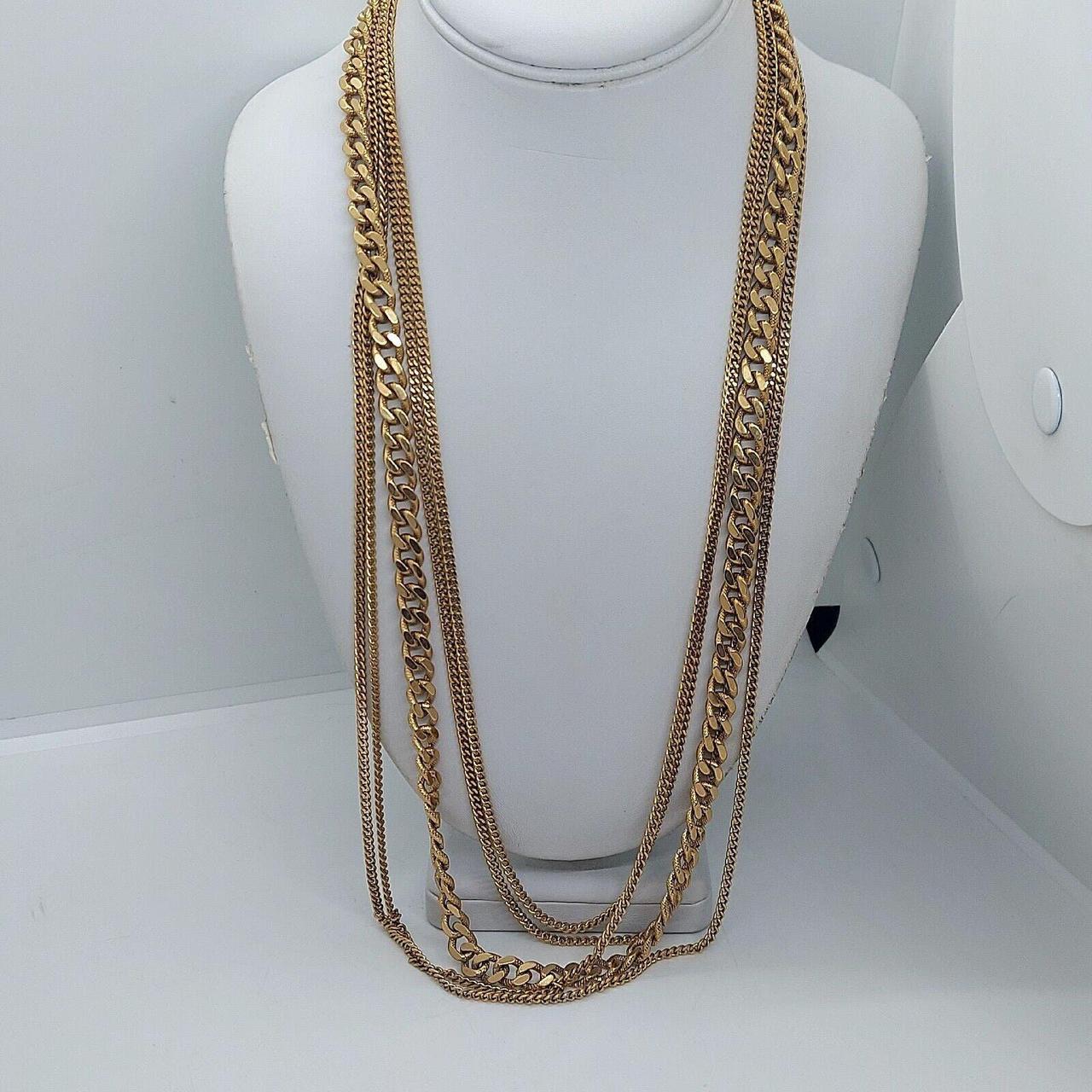 Vintage Monet Gold Tone Multistrand Chain Necklace... - Depop