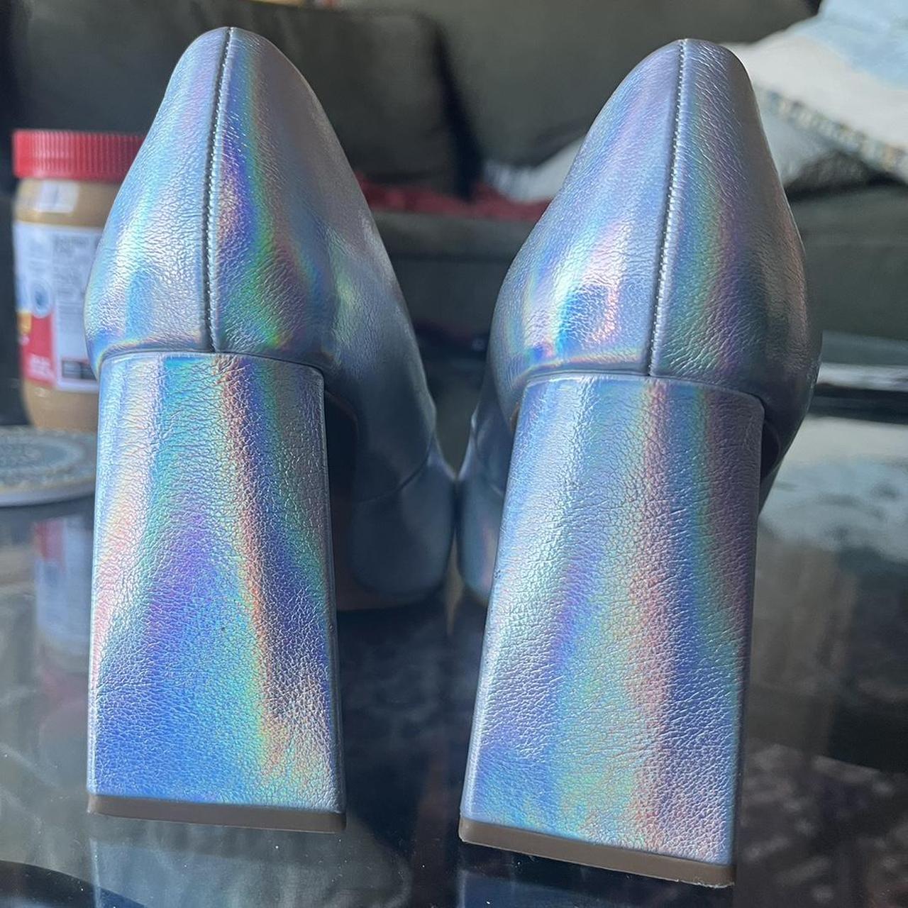 The cutest chrome / holographic pointed toe kitten... - Depop