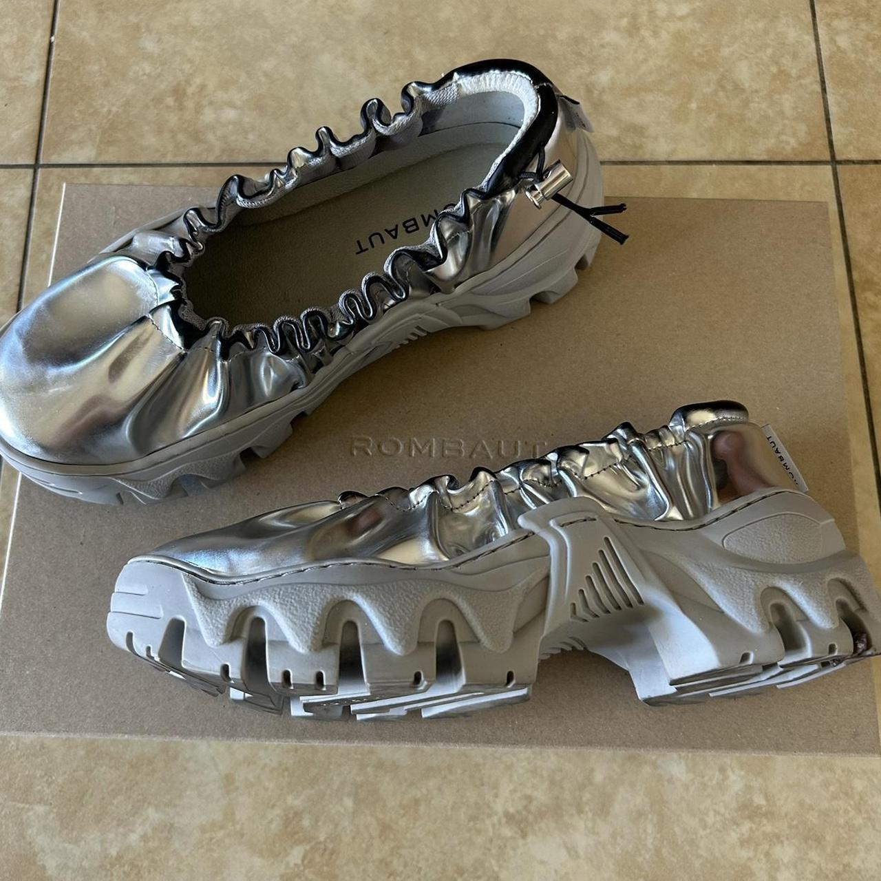 Silver metallic platform ballerina sneakers by the... - Depop