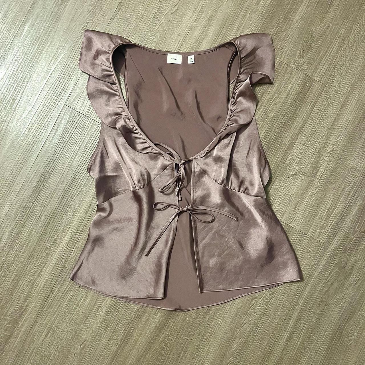 Aritzia satin lilac purple tonka tie top. Wilfred... - Depop