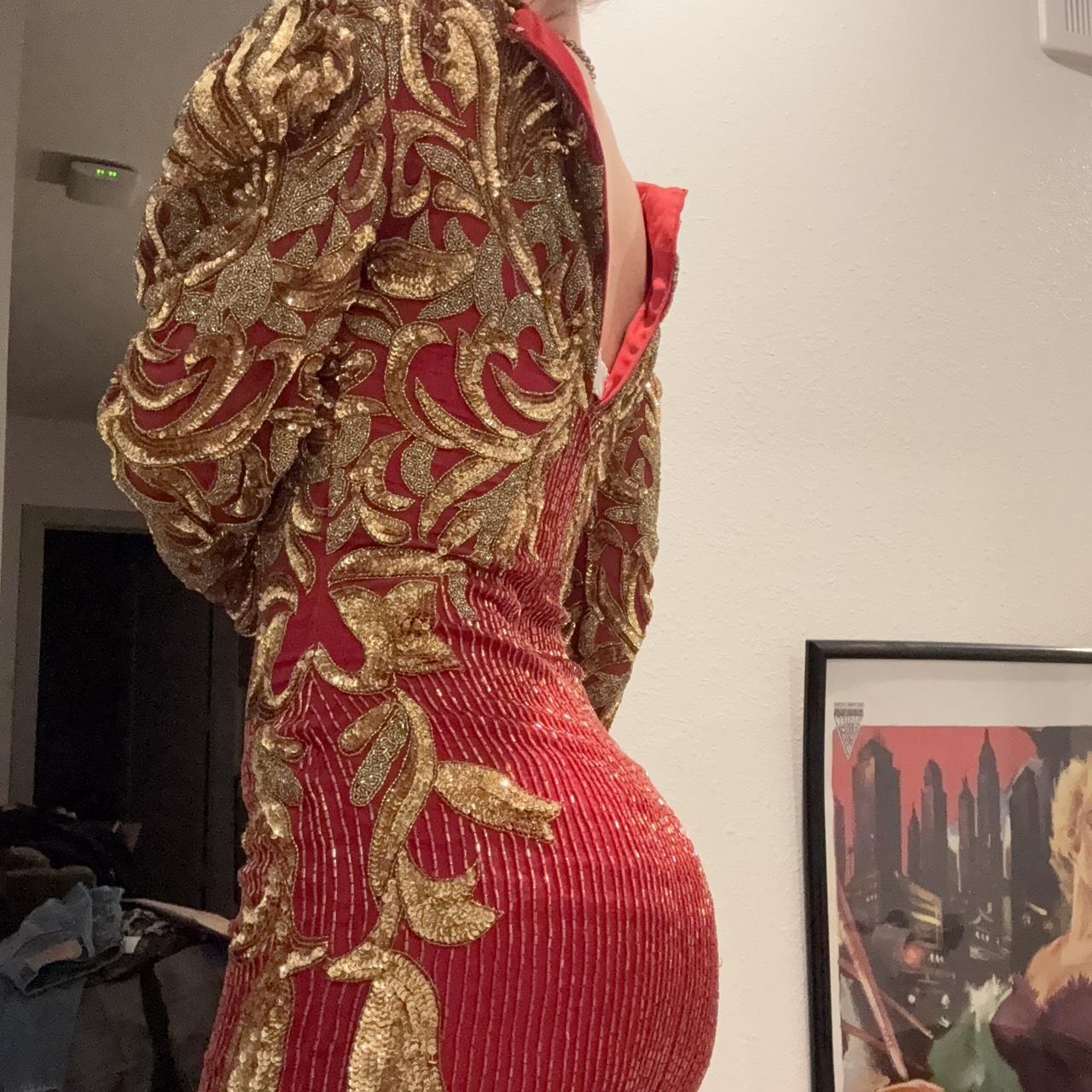 Fully beaded red and gold vintage dress. MIDI /... | Depop