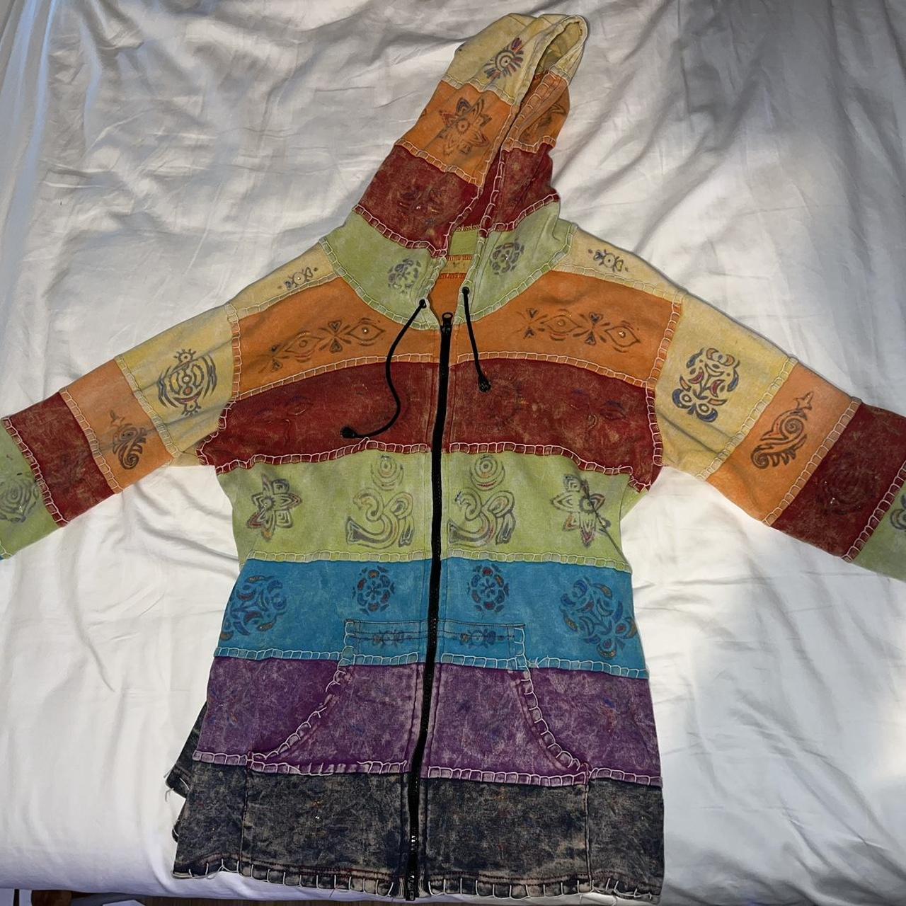 Hand made vintage rainbow boho jacket Size:M (no... - Depop