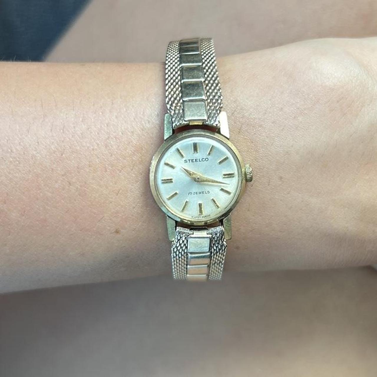 vintage gold watch. steelco brand with a folding... - Depop