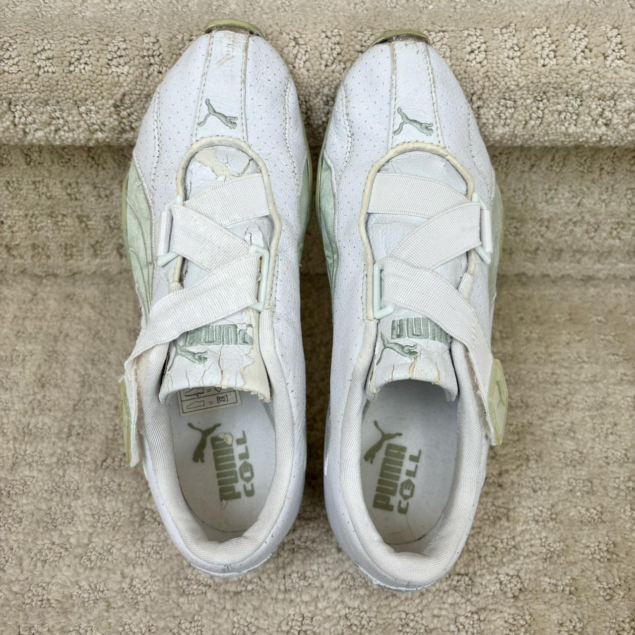 y2k puma cell bashy sneakers green satin and... - Depop