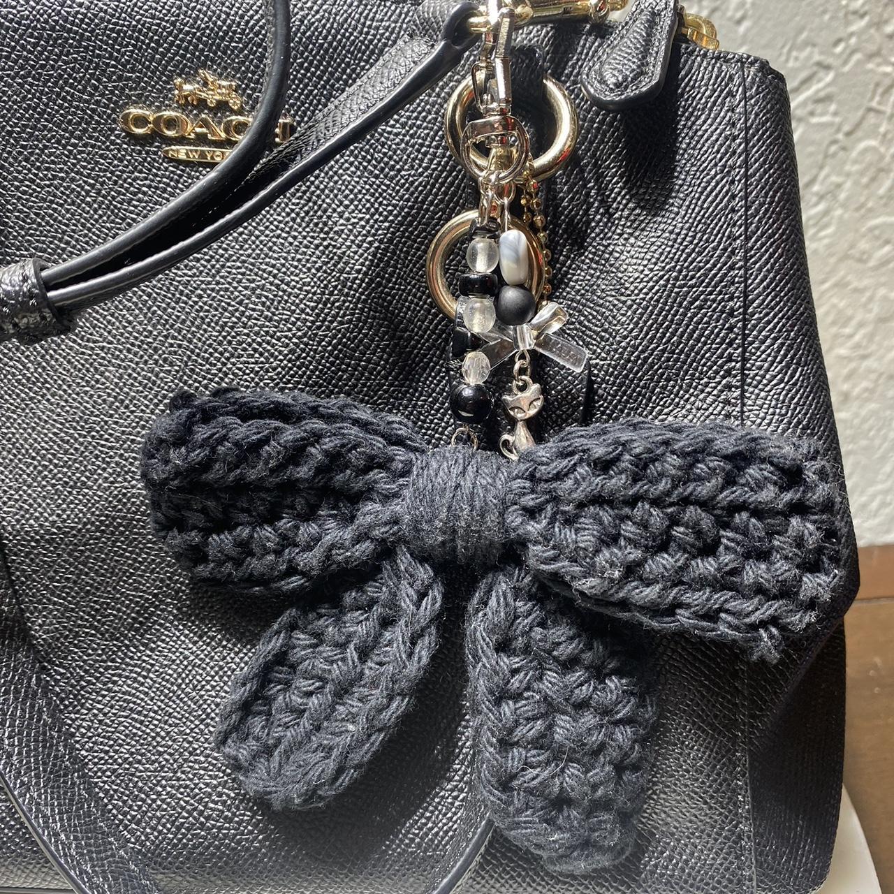 Handmade black crochet bow bag charm Bow is made... | Depop