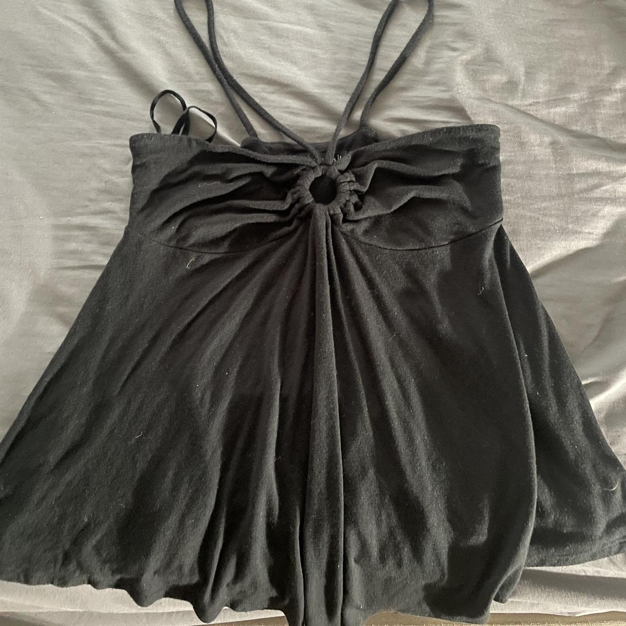 early 2000s black flowy shirt with loop detailing... - Depop