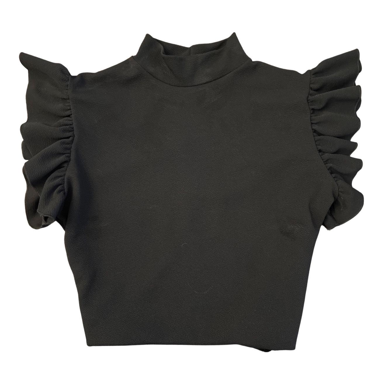 Boohoo black ruffled sleeve body suite US 10 - Depop