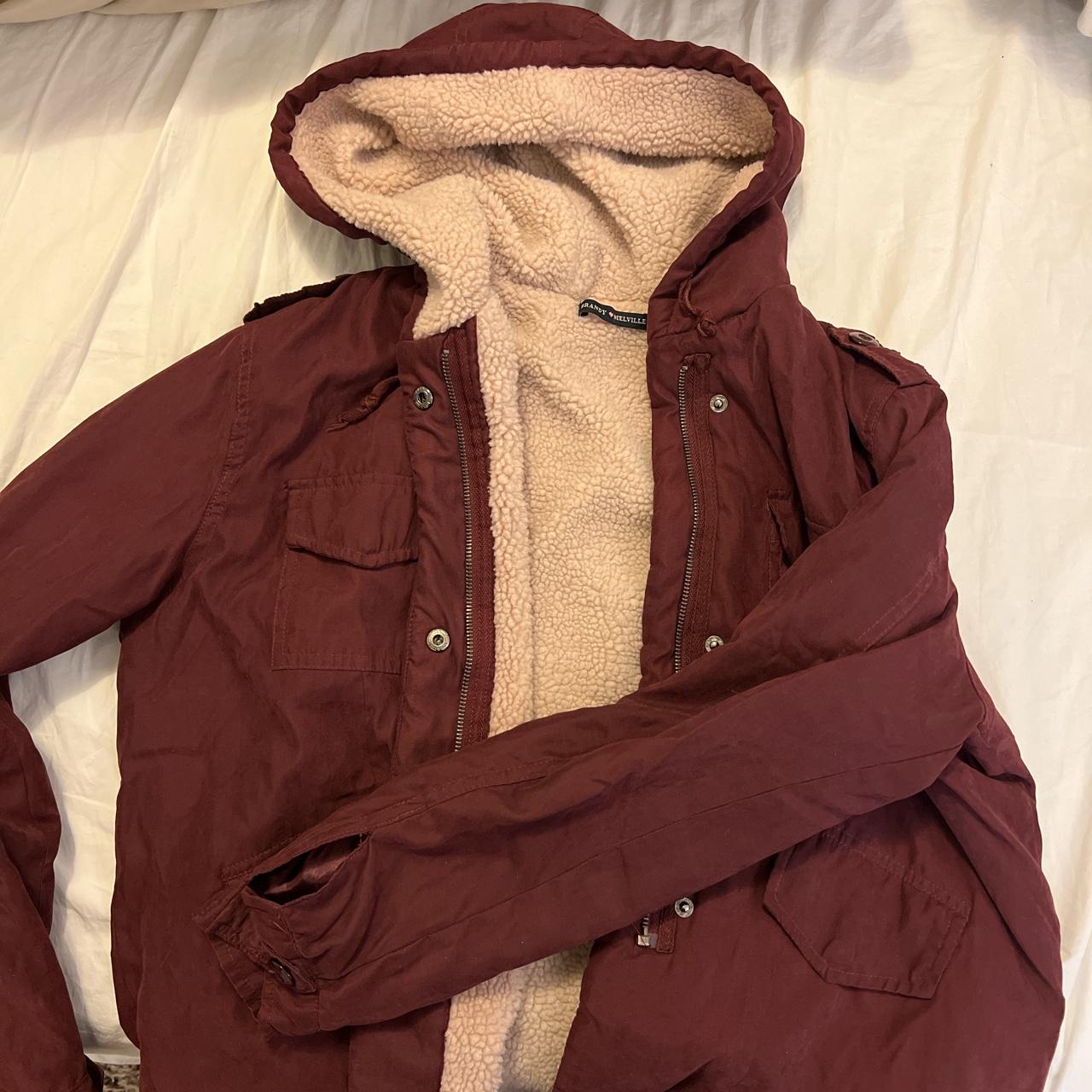 brandy melville burgundy fur lined jacket, super... - Depop
