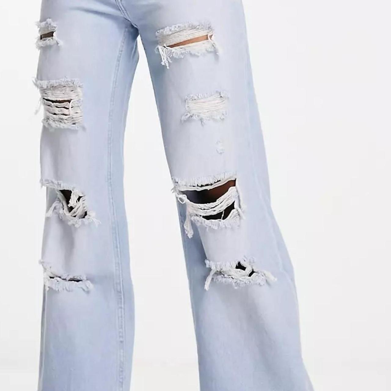 Bershka high waist ripped wide leg jeans in bleach... - Depop