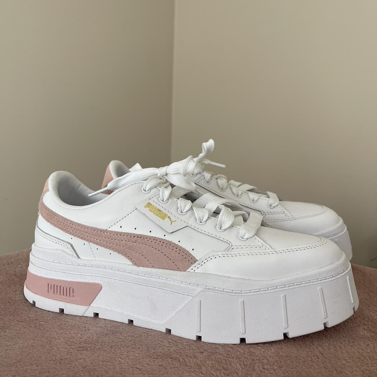 Puma Mayze Stack sneakers in pink and white, brand... - Depop