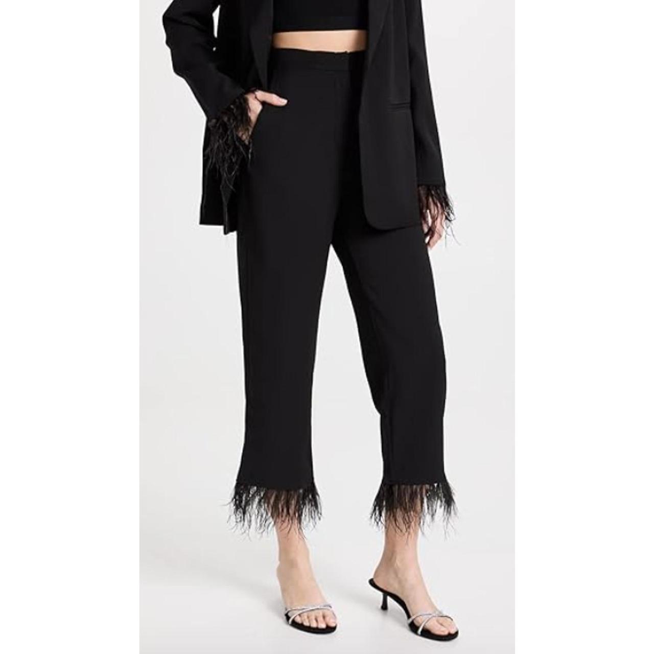 WAYF Romee Black Ostrich Feather Crop Pants New with... | Depop