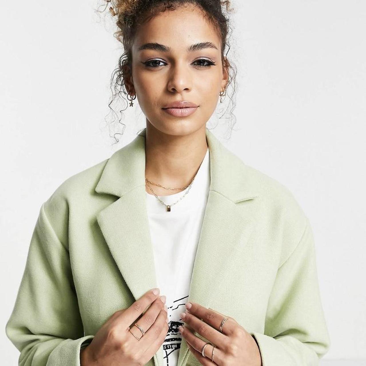 SAGE GREEN WOOL BLEND COAT 🍐 Brand: Pieces Size:... - Depop