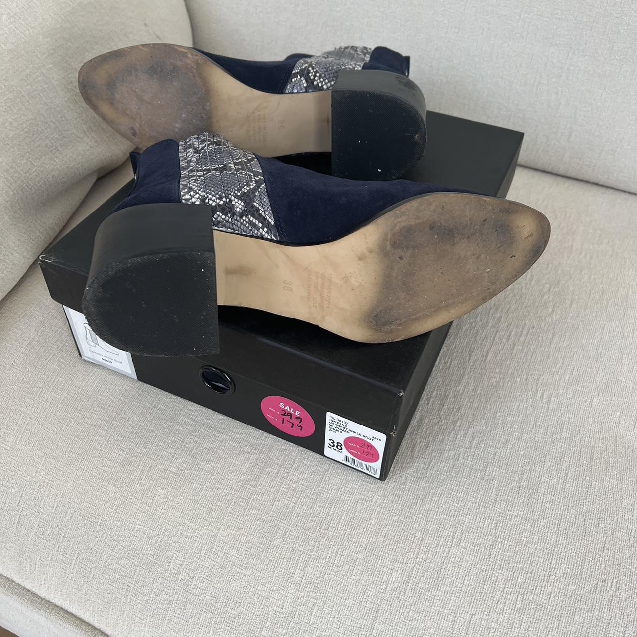 Mimco Boots Navy with snake print detail Suede... - Depop